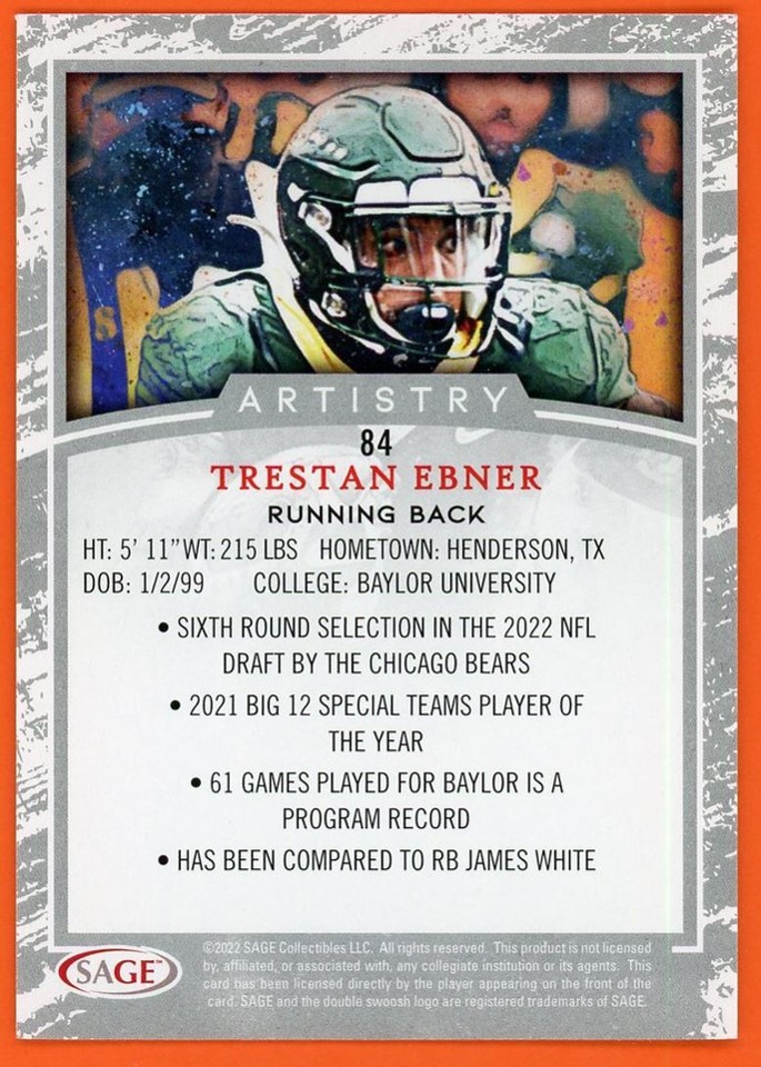 2022 Sage Artistry Trestan Ebner RC Baylor Bears #84 | eBay