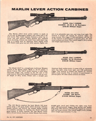 1971 Gun Print Ad Marlin Lever Action Carbines AA1 | eBay
