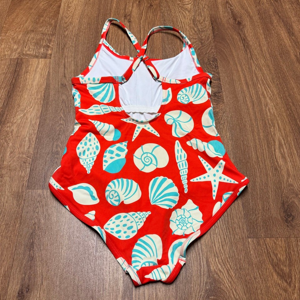 Hanna Andersson Womens Red Seashell One Piece Swim Suit High Cut Leg ...