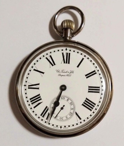 Tissot 1853 Antique Pocket Watch Silver Classic Roman Dial Hand-Wound ...