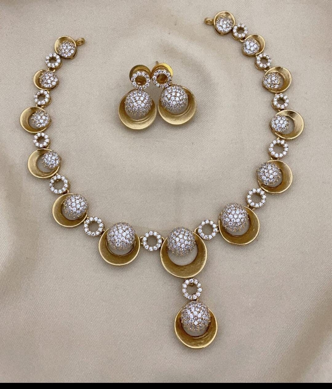 Designer Cubic Zirconium Two Tone Platinf AD string necklace set | eBay