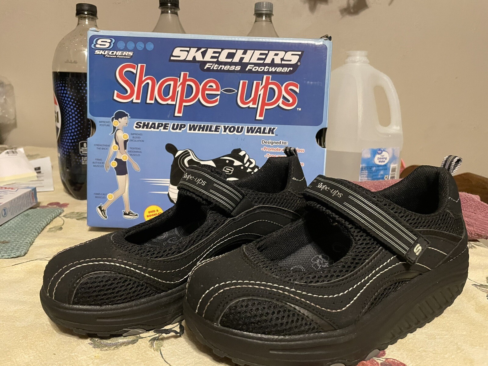 Skechers Shape-Ups Black Leather Rocker Toning Walking Shoes NEW Womens ...