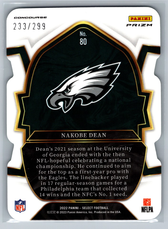 2022 Panini Select #80 Nakobe Dean Neon Green Prizm Die Cut #/299 ...