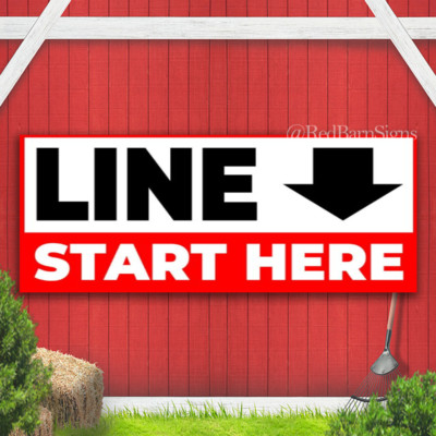Line start here banner sign with grommets | eBay