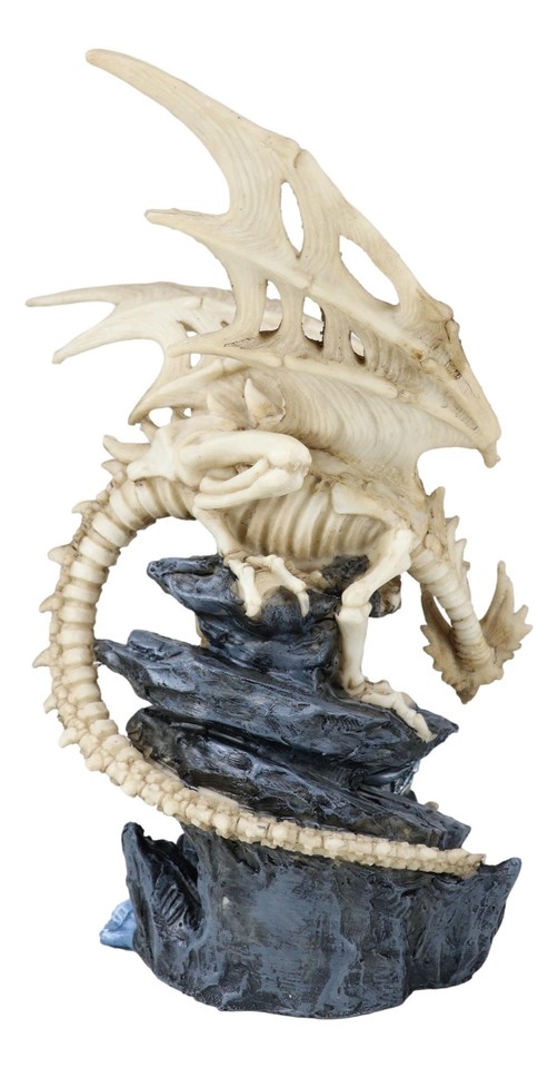 10"H Gothic Skeleton Bone Dragon Perching On Crystal Cavern Statue ...