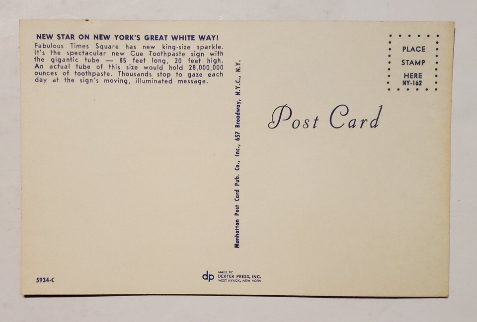 Vintage Postcard : Cue Toothpaste Sign, Times Square, New York (60s ...