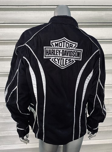 HARLEY DAVIDSON Black Mesh Embroidered Reflective Motorcycle Jacket | eBay