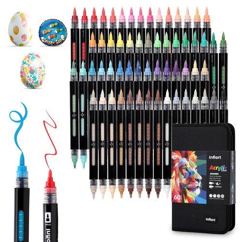 60 Colors Dual Tip Acrylic Paint Markers Automatic Ink Control Acrylic ...