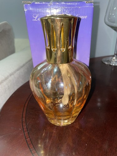 LAMPE BERGER STYLE IRIDESCENT YELLOW GLASS CATALYTIC OIL LAMP + BURNER ...