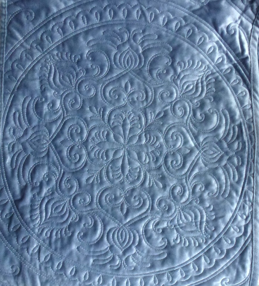 New TAHARI Quilted Medallion TABLE RUNNER Velvet Light Slate Blue 16" x ...