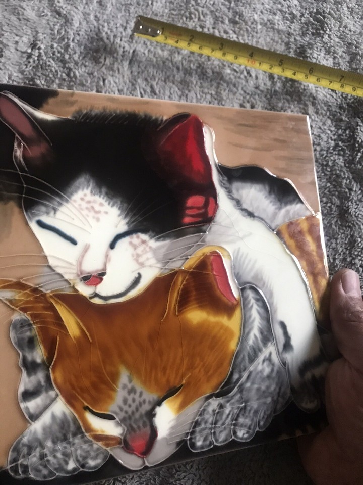 PING textured cat kitten tile kitchen trivet or wall hanging | eBay