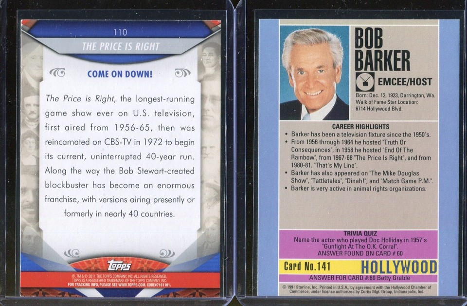 Bob Barker 2011 Topps American Pie The Price is Right Card & Hollywood ...