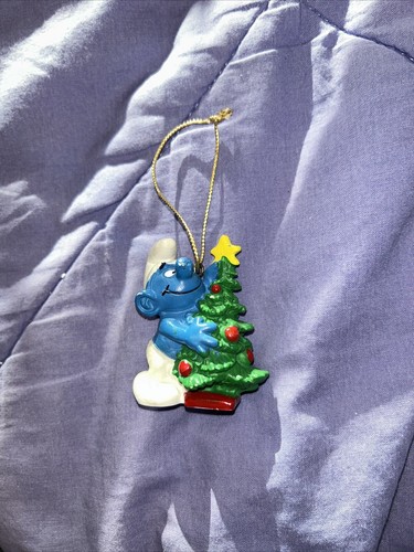 Vintage Smurf and Christmas Tree Ornament 1981 Peyo Schleich made in ...