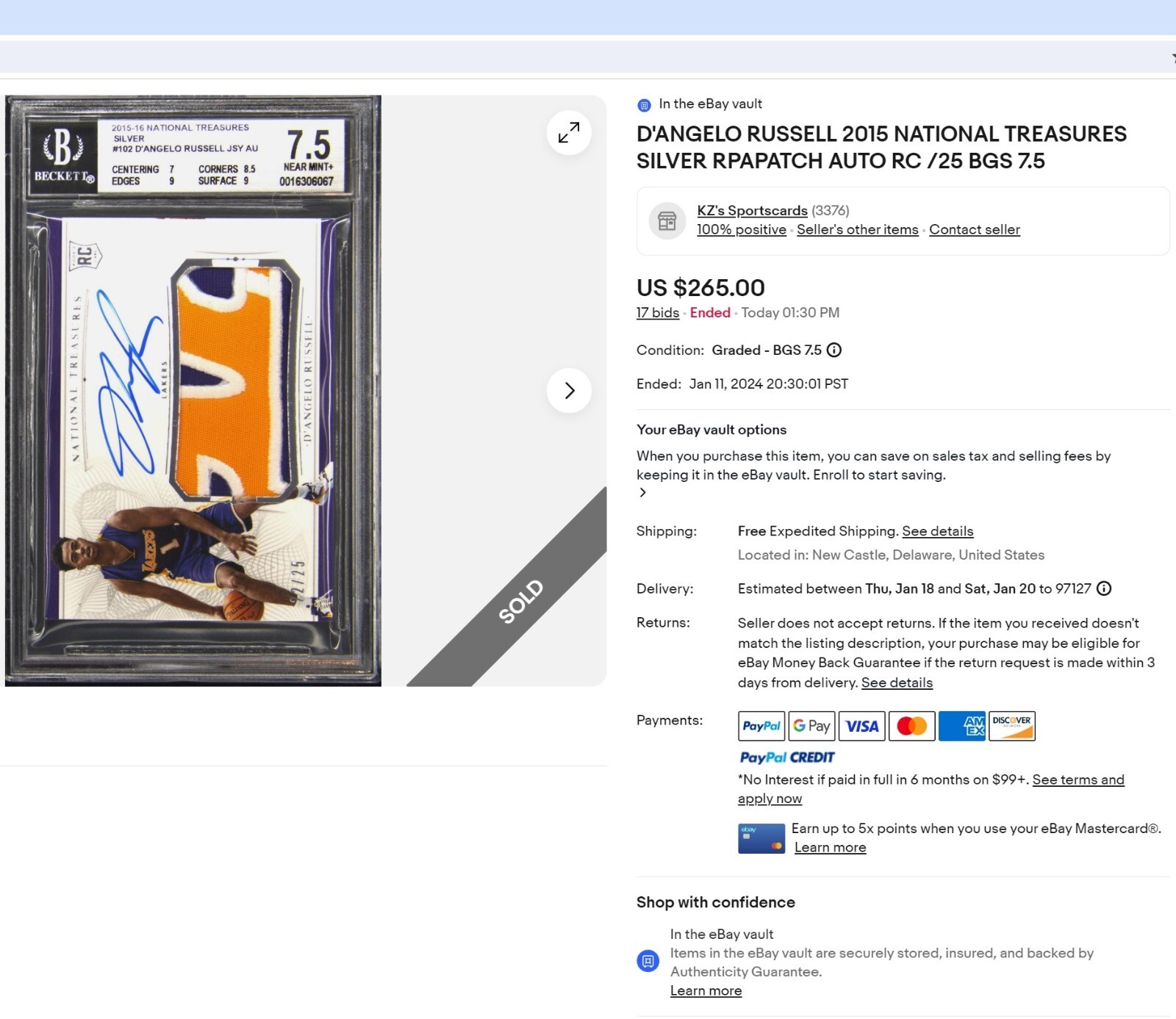2018 NATIONAL TREASURES ROOKIE LOGOMAN PATCH LUKA DONCIC BGS 9 POP 1 ...