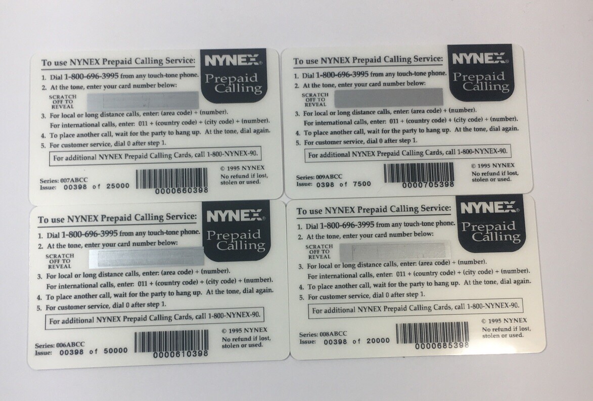 Lot Of 4 Nynex Phone Cards 1995 Limited Edition Unscratched (7255) | eBay