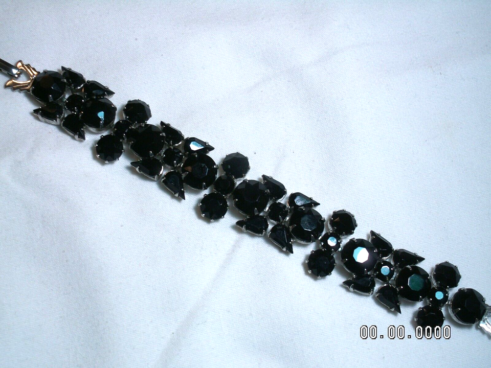 Vintage/Antico Weiss Color Argento, Nero Strass Bracciale | eBay