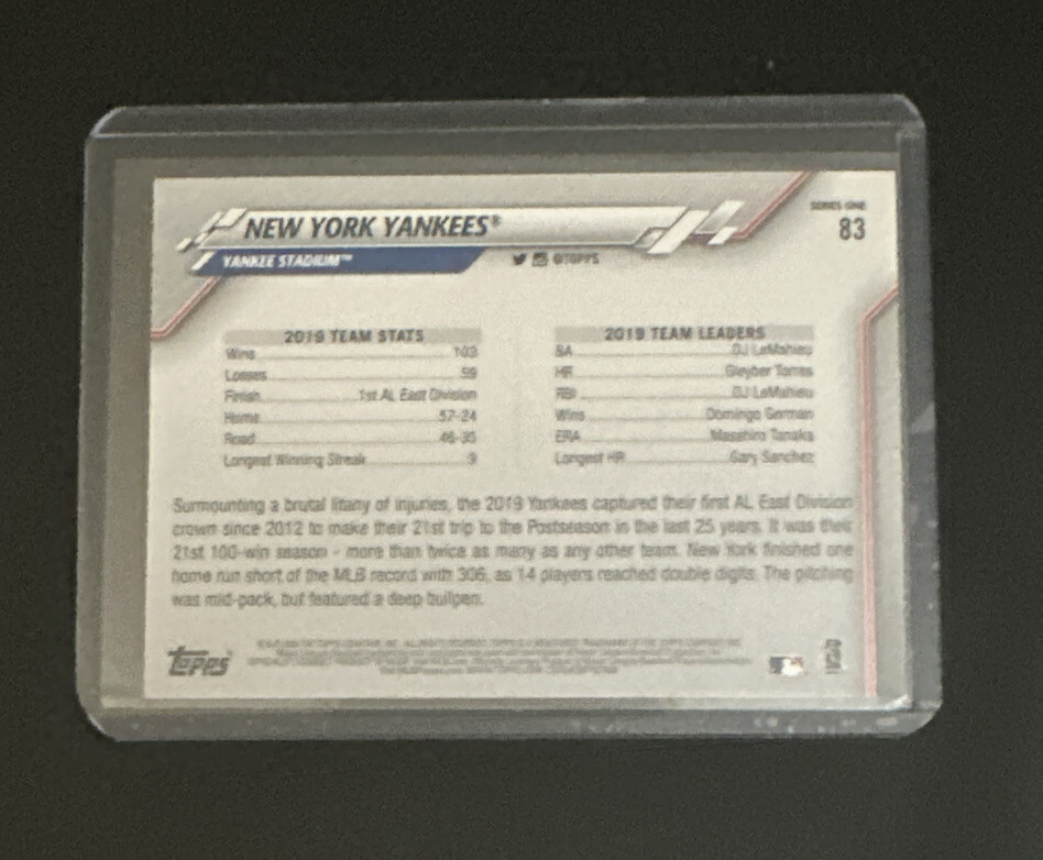 2020 Topps New York Yankees Team Card New York Yankees #83 Judge | eBay