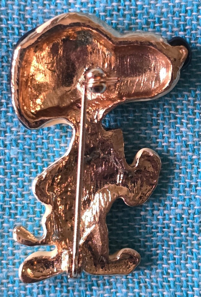 Vintage Snoopy White/Black/Gold Enamel and Rhinestone Lapel Pin/Brooch ...