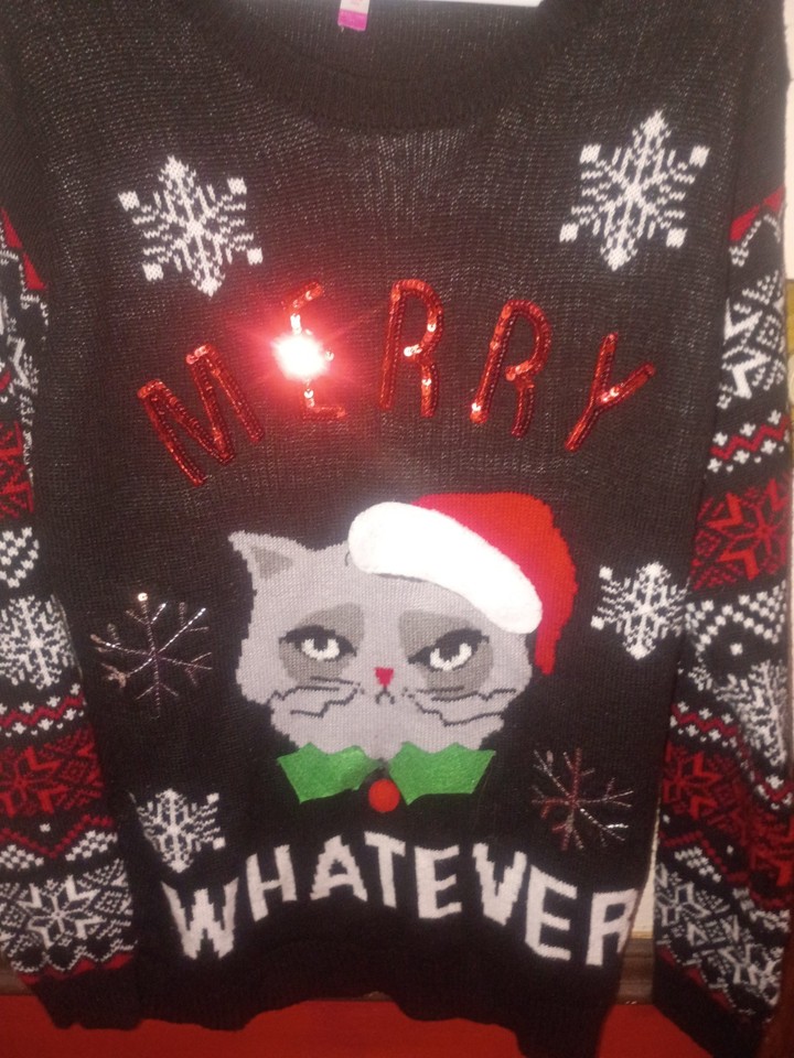 Grumpy Cat Merry Whatever Christmas Sweater Women's 3XL Holiday Snowflakes | eBay