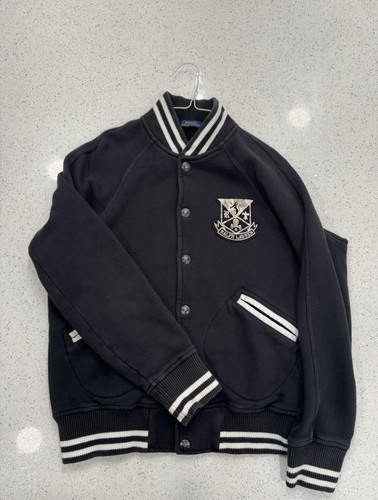 Polo Ralph Lauren Varsity Jacket Black Striped Trim Crest Logo | eBay