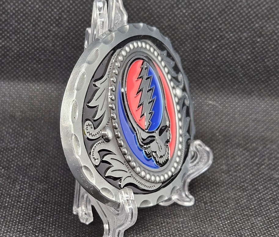 Grateful Dead Stealie Steal Your Face 3.25x2.25" Silver Red & Blue Belt ...