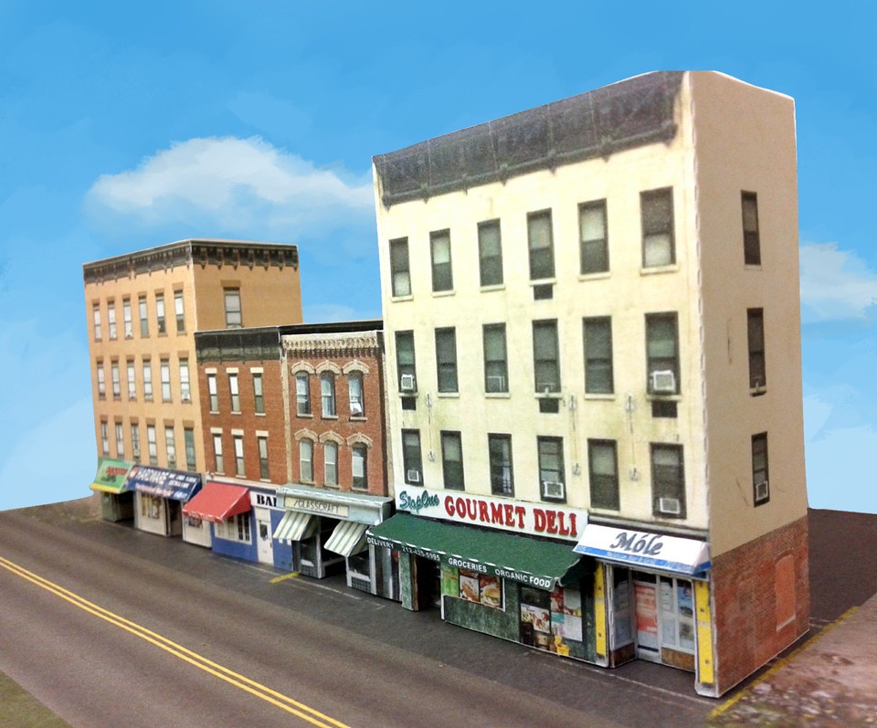 Z Scale Buildings - Downtown apartments & shops Cardstock kit set CZ015 ...