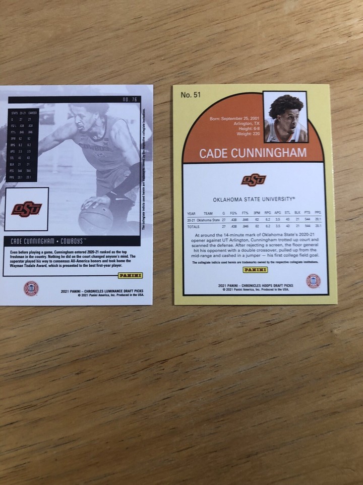 (2) 2021 Chronicles Draft Luminance & NBA Hoops Cade Cunningham Rookie ...