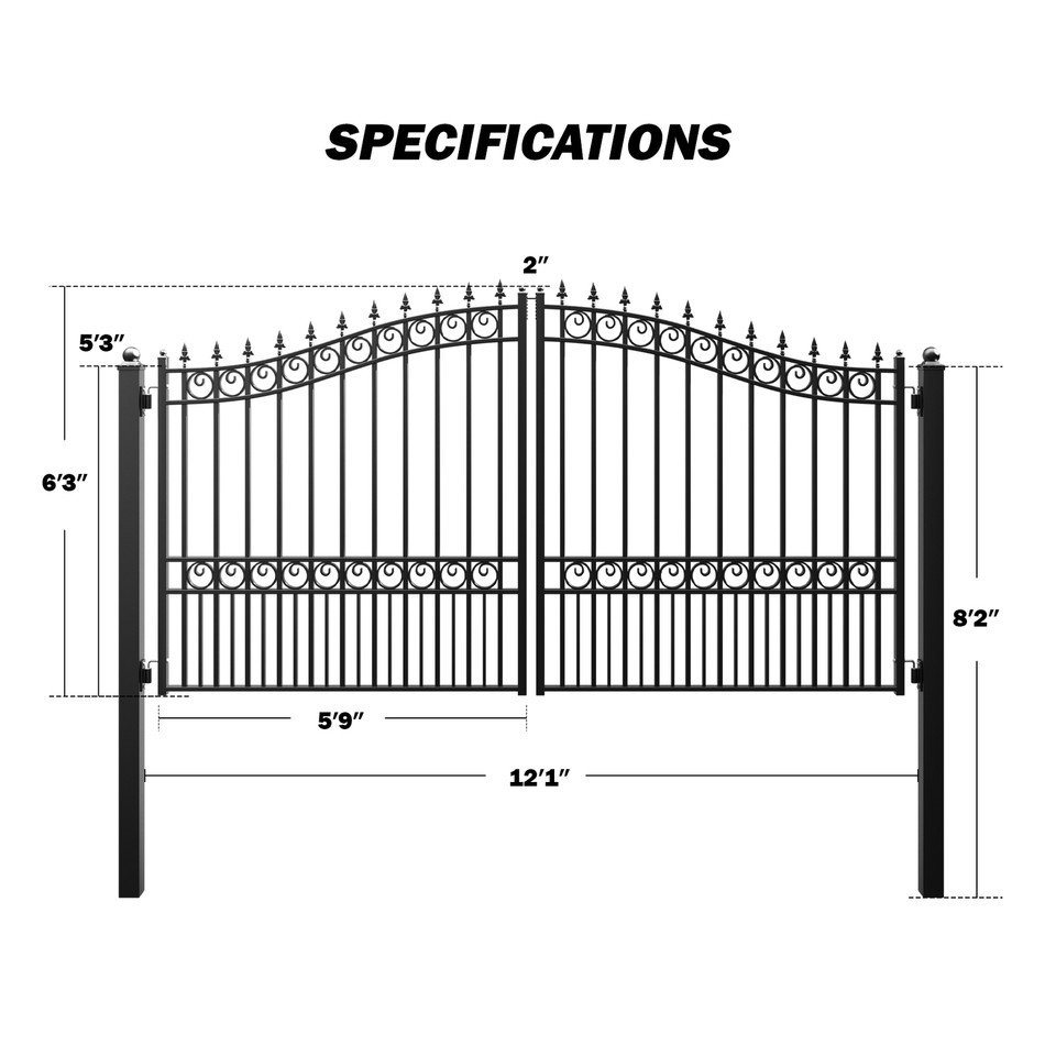 ZUMI 12x6 ft. Dual Swing Gates Heavy Duty Driveway Iron Gates for Home ...