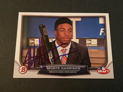 Monte Harrison Signed 2014 Bowman Draft Night Card Auto Brewers ...