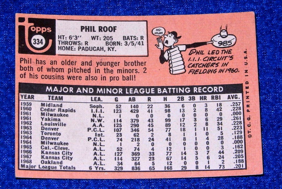 Phil Roof * 1969 Topps Baseball #334 🐘 Oakland Athletics 🐘 | eBay