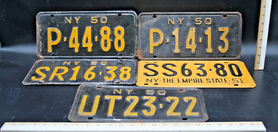 5pc 1951 1950 NY NEW YORK State License Plates SS63-80 P-44-88 UT23-22 ...