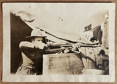 US Military Soldier Man Firing Rifle Vintage Snapshot Photo | eBay