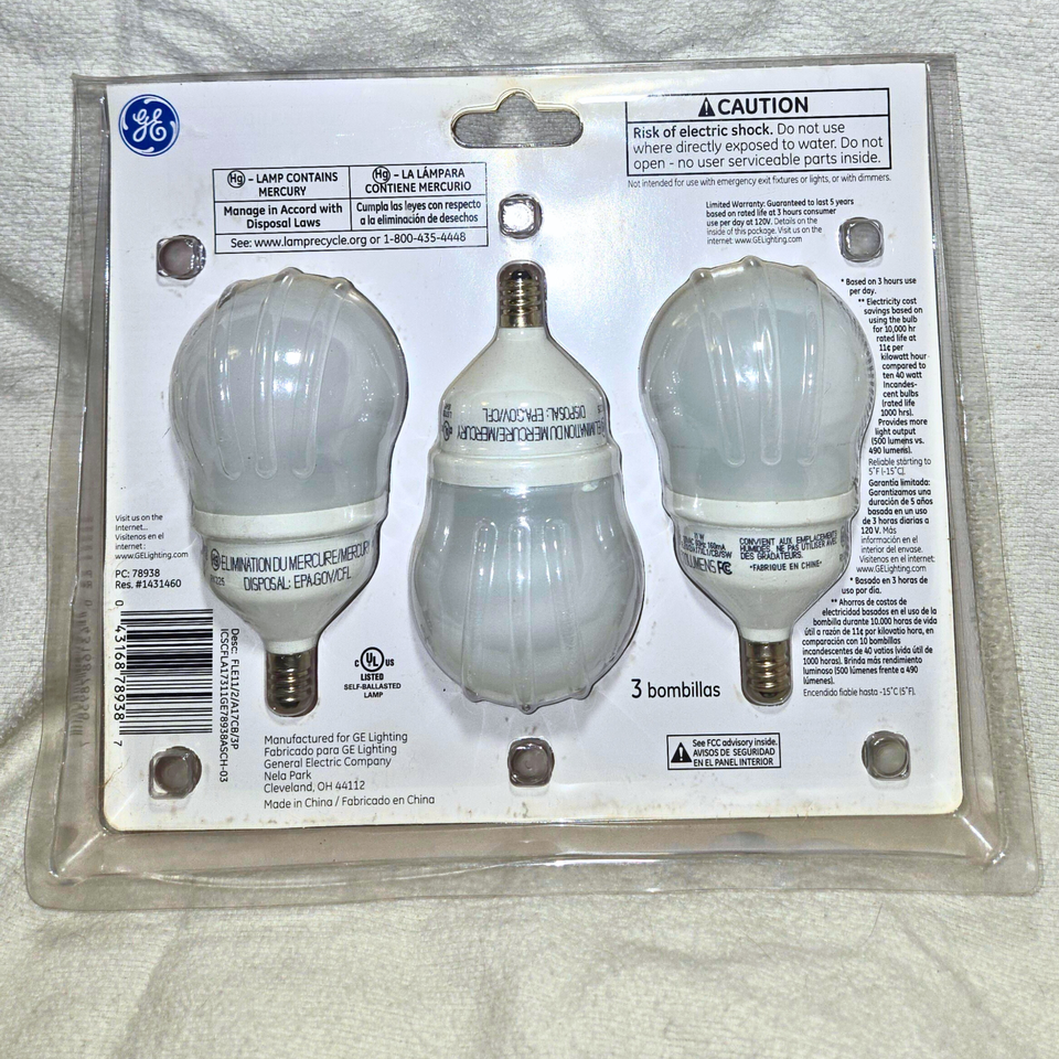 GE Energy Smart Ceiling Fan 40W Bulb Uses 11W 500Lumen 2700K Candelabra ...
