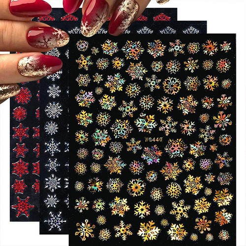 Christmas Nail Art Stickers Decals White Snowflakes Glitter Gel Polish ...