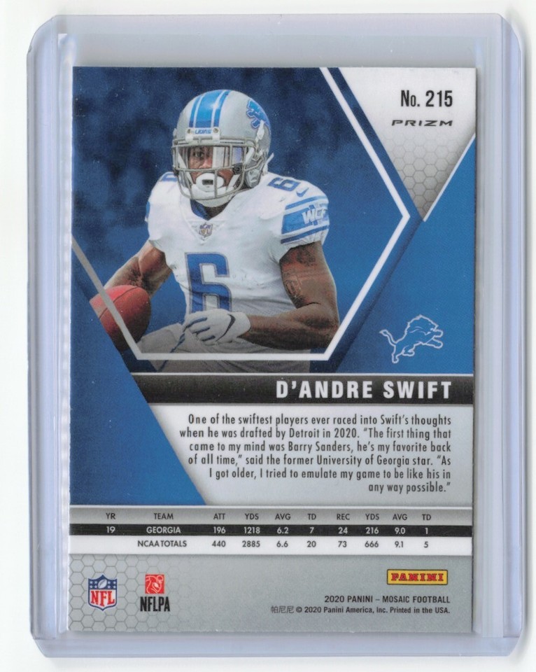 2020 Panini Mosaic Silver D'Andre Swift RC Detroit Lions #215 Rookie | eBay