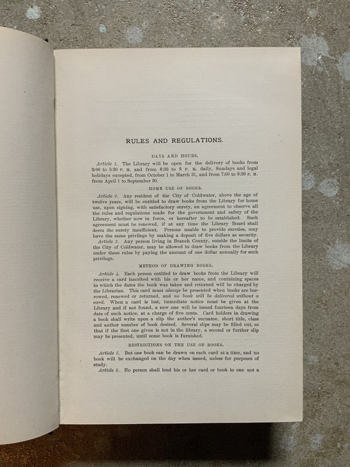 CATALOGUE OF THE FREE PUBLIC LIBRARY OF COLDWATER MICHIGAN 1st 1896 ...