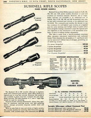 1964 Print Ad of Bushnell Fixed Scopechief & Variable Power Rifle Scope ...