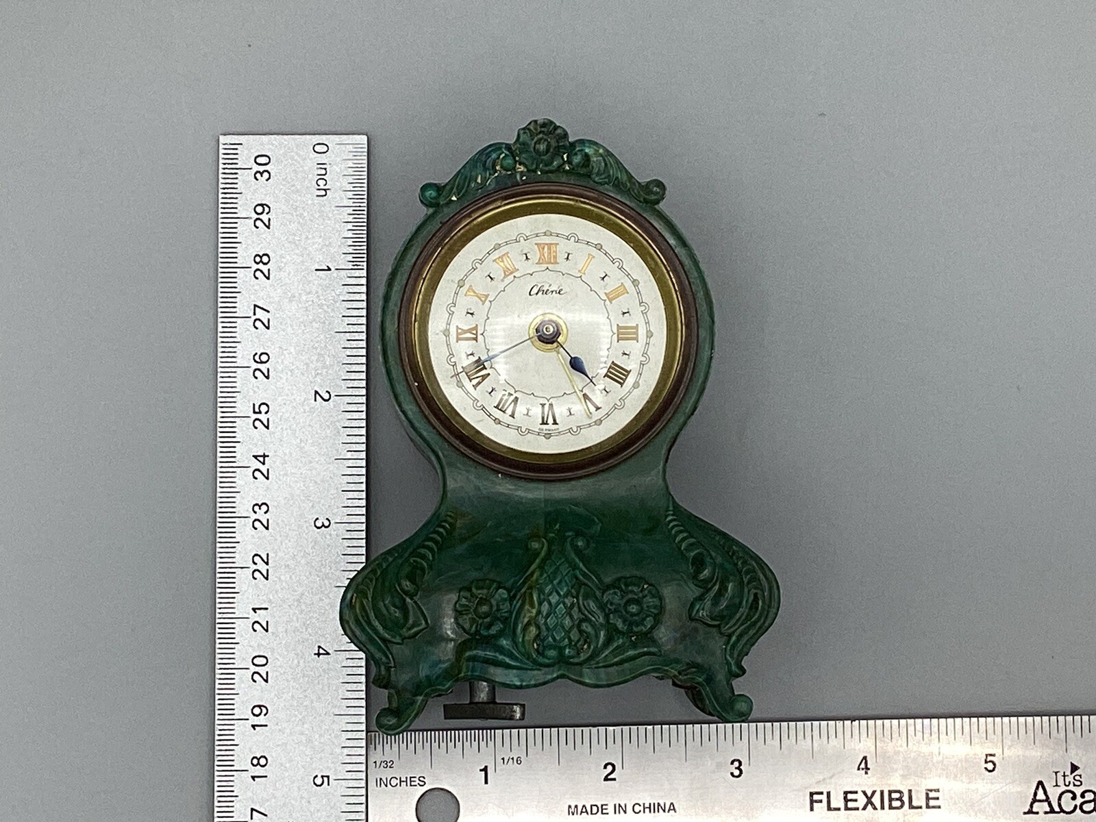 Schmid Clock Wind up Alarm Music Works Faux Jade GERMAN VTG Cherie ...