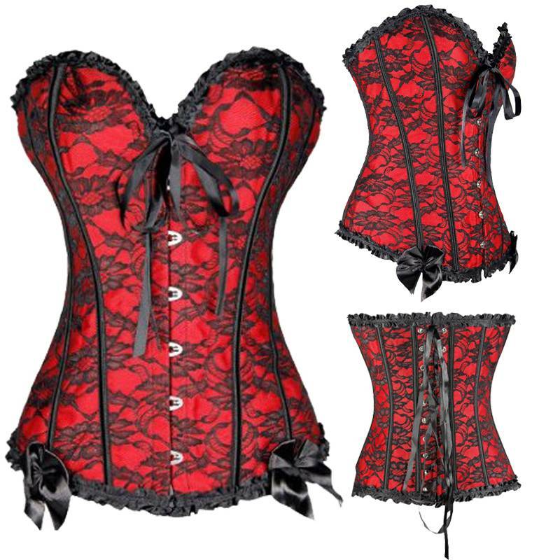 US Women Bustier Boned Corset Burlesque Costume Gothic Basque Lingerie ...