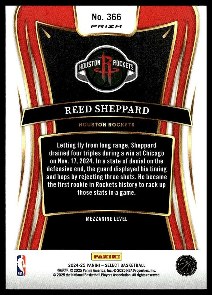 2024-25 Panini Select - Concourse Reed Sheppard #68 Silver Prizm (RC ...