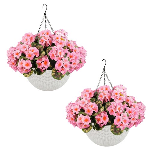 2Pcs Artificial Fake Hanging Plants Flowers with Basket for Outdoor ...