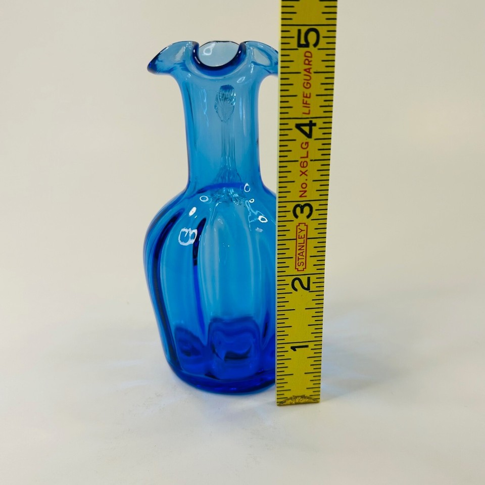 Vintage Art Glass Mini Pitcher in Brilliant Sapphire Blue with Clear ...