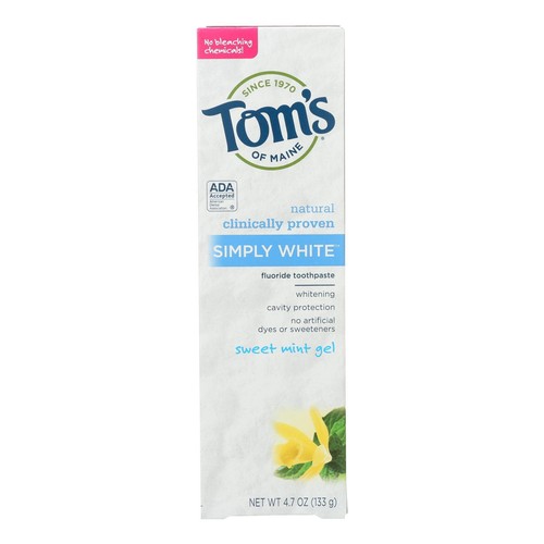 Tom's of Maine Toothpaste - Simply White - Gel - Sweet Mint - 4.7 oz ...