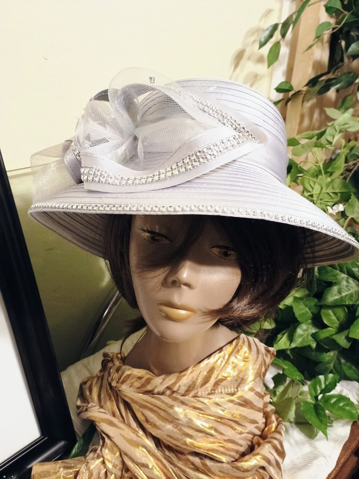 Silver Ladies Church,Derby Special Occasion Hat Rhinestone Embellished ...