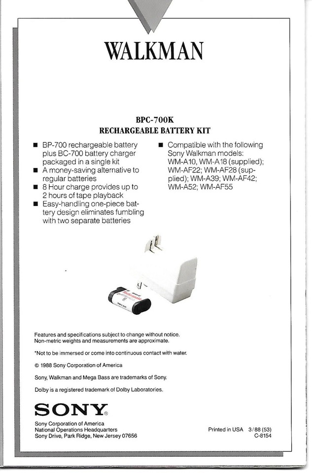 Sony Walkman Catalog March 1988 Printed In USA Color Fanfold | eBay