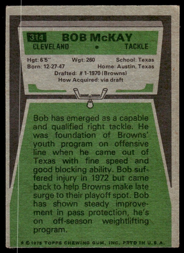 1975 TOPPS BOB MCKAY CLEVELAND BROWNS #314 | eBay