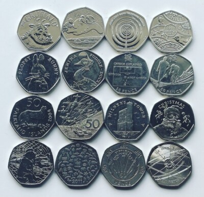 Rare 50p Coins Olympic Beatrix Potter Kew Isle of Man WWF Snowman Fifty ...