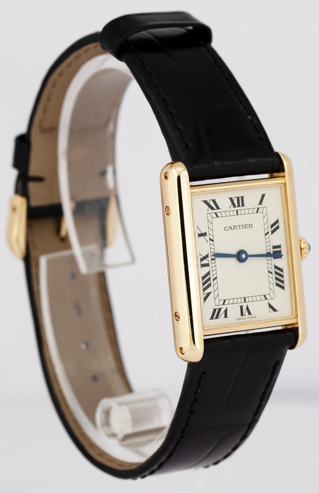Vintage Cartier Tank Louis Quartz 18K Yellow Gold 23mm Leather Watch ...