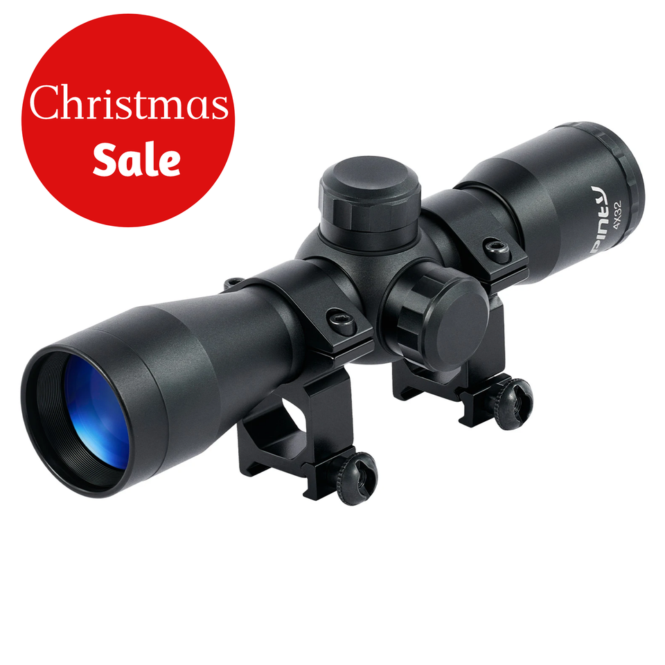 PINTY Compact 4x32 Rifle Scope Crosshair Mil Dot Optics Hunting Scope w ...