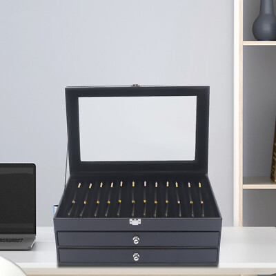 Black 36 Slots Pen Display Box Leather Pen Display Case Fountain Pen ...
